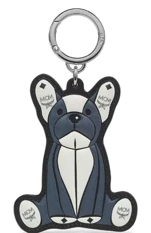 Mcm French Bulldog Charm In Visetos - Dark Grey