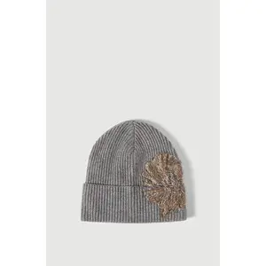Brunello Cucinelli Cashmere Ribbed Beanie With Whispering Bloom Embroidery - Dark Grey