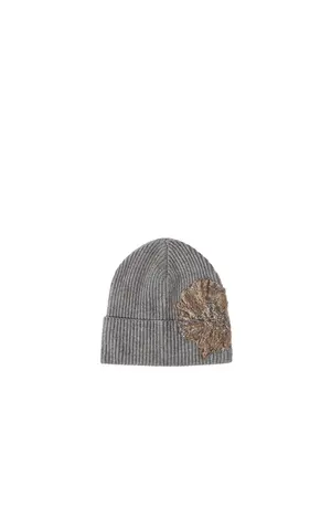 Brunello Cucinelli Cashmere Ribbed Beanie With Whispering Bloom Embroidery