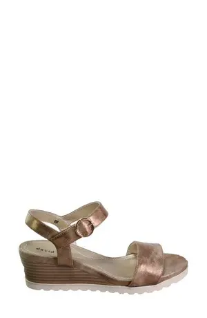 DAVID TATE Metallic Ankle Strap Wedge Sandals - Bronze