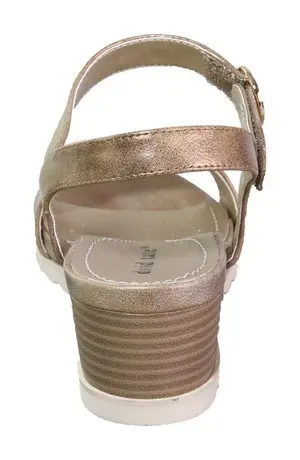 DAVID TATE Metallic Ankle Strap Wedge Sandals - Bronze