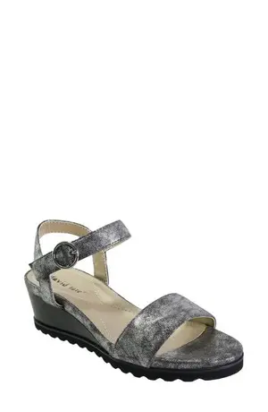 DAVID TATE Metallic Ankle Strap Wedge Sandals - Pewter
