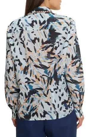 NIC+ZOE Abstract Floral Print Embroidered Cotton Button-up Top