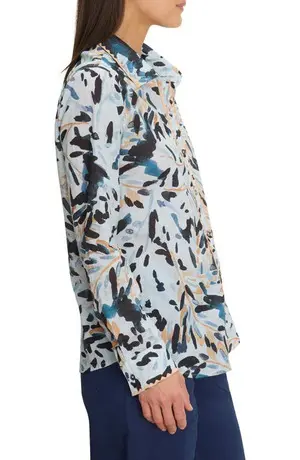 NIC+ZOE Abstract Floral Print Embroidered Cotton Button-up Top