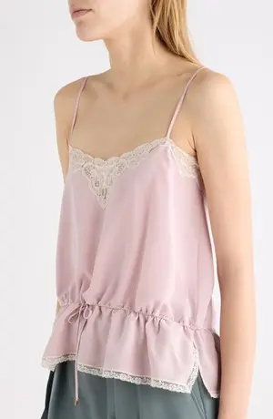Chloé Drawstring Silk Crêpe De Chine & Lace Camisole