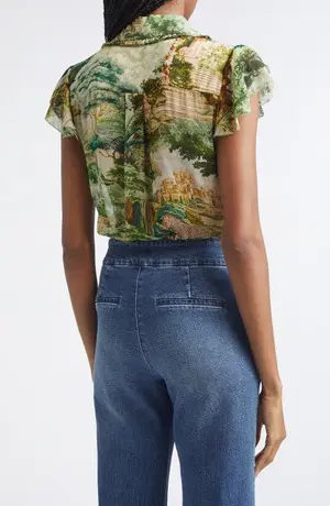Alice + Olivia Martel Flutter Sleeve Shirt