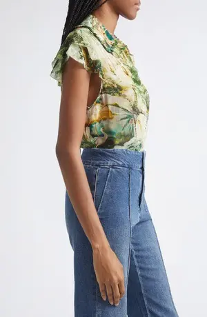 Alice + Olivia Martel Flutter Sleeve Shirt