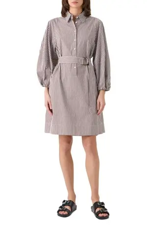 Akris Belted Kodak Stripe Cotton Poplin Shirtdress - Mocca-cream
