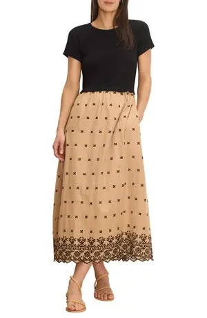 NIC+ZOE Embroidered Cotton Blend Dress - Neutral Multi