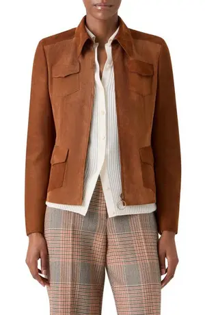 Akris Goatskin Suede Shirt Jacket - Hazel