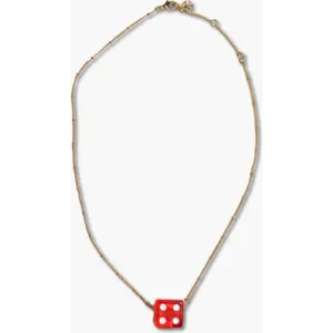 NICKEL & SUEDE Gold Plated Brass Dice Charm Necklace - Red/silver