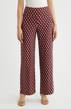 Anne Klein Geo Print Wide Leg Pants - Rust Multi