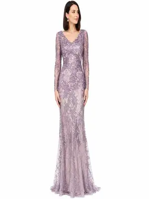LARA NEW YORK Long Sleeve V-neck Mermaid Gown