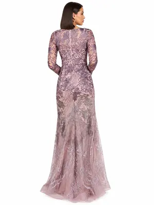 LARA NEW YORK Long Sleeve V-neck Mermaid Gown