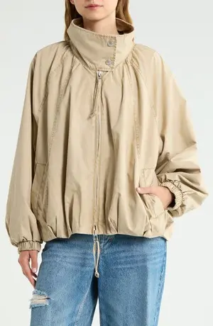 Free People Chelsea Jacket Relaxed Fit Zip-up With Funnel Neck - Oatmeal