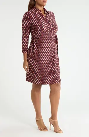 Anne Klein Geo Print Knit Wrap Dress