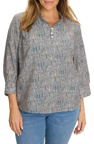 NIC+ZOE Sun Speckle Ruffle Neck Top - Neutral Multi