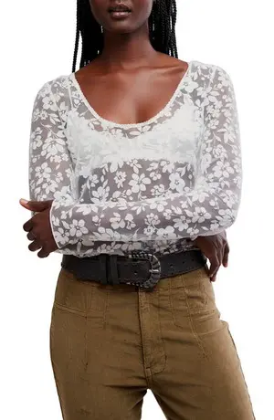 Free People Early Sunsets Floral Burnout Top - Ivory