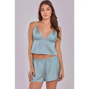 ICOLLECTION Satin Cami And Shorts Pajama Set - Sage