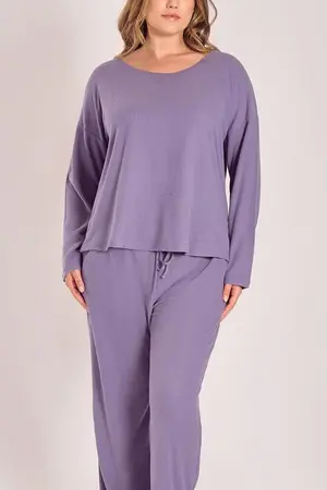 ICOLLECTION Waffle Knit Sleep Set With Drawstring Pants - Orchid