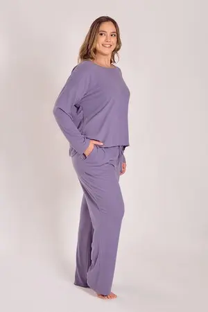 ICOLLECTION Waffle Knit Sleep Set With Drawstring Pants