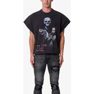 Mnml Dream Distressed Graphic Cutoff T-shirt - Washed Black