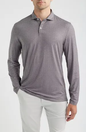 Johnnie-o Printed Track Stripe Long Sleeve Performance Polo - Black