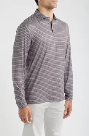 Johnnie-o Printed Track Stripe Long Sleeve Performance Polo - Black