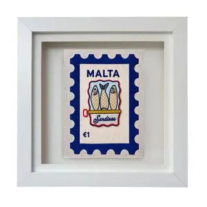 LILLY LOVES Malta Stamp Embroidered Artwork - White