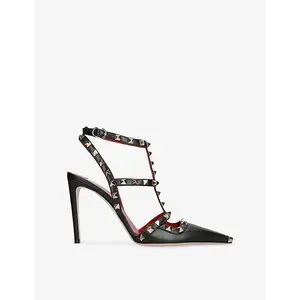 Valentino Garavani Rockstud 100 Leather Heeled Sandals - Black