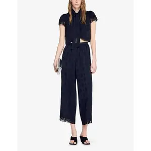 Sandro Paisley Jacquard Crop Woven Top