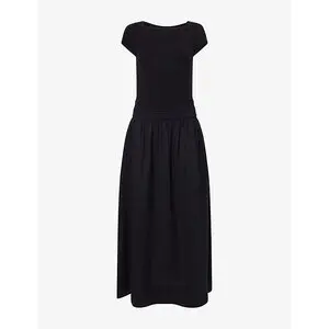 ME+EM Me + Em Square-collared Knit And Linen-blend Maxi Dress