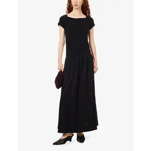 ME+EM Me + Em Square-collared Knit And Linen-blend Maxi Dress