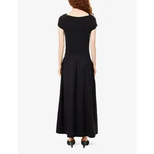ME+EM Me + Em Square-collared Knit And Linen-blend Maxi Dress