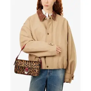 Staud Harlow Leopard Leather Shoulder Bag