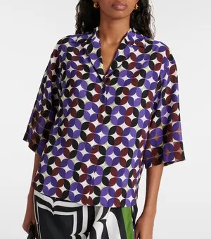 Dries Van Noten Geometric Print Crepe Bowling Shirt