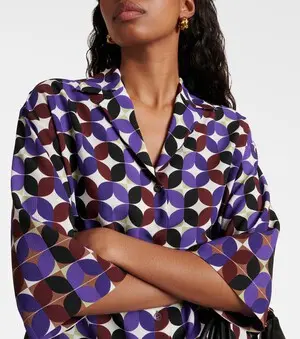 Dries Van Noten Geometric Print Crepe Bowling Shirt