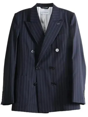 Givenchy Double-breasted Striped Wool Jacket - Blue
