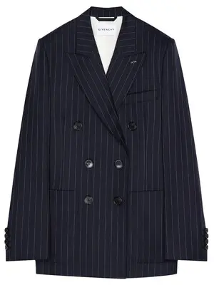 Givenchy Double-breasted Striped Wool Blazer - Blue