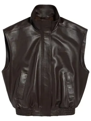 Balenciaga Sleeveless Blouson In Soft Shiny Lamb Leather