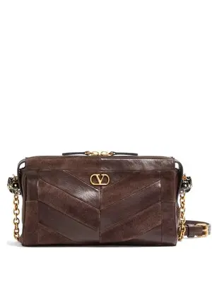 Valentino Garavani Small Shoulder Bag Panthea In Suede And Nappa Chevr - Brown
