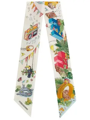 FERRAGAMO Mini Silk Bandeau Jungle Party Print - White