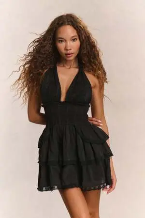 LoveShackFancy Deanna Halter Dress - Black