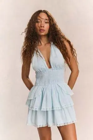 LoveShackFancy Deanna Halter Dress - Blue