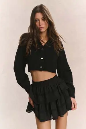 LoveShackFancy Avignon V-Neck Crop Cardigan  Black