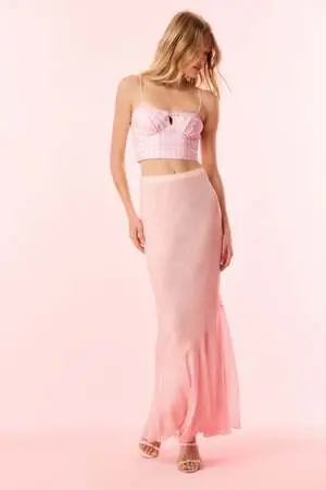 LoveShackFancy Tesleigh Chiffon Polkadot Maxi Skirt - Shell Pink