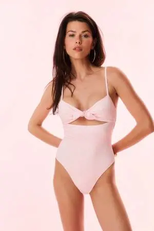 LoveShackFancy Harley Polkadot One-piece Swimsuit - Shell Pink