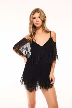 LoveShackFancy Selune Silk Lace-trimmed Mini Dress - Black