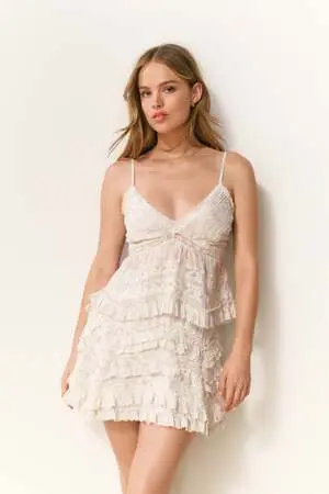 LoveShackFancy Faelith Lace Printed Cotton Top - Chantilly