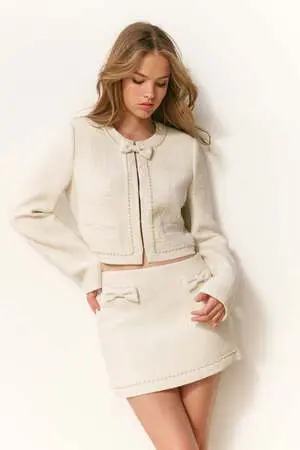 LoveShackFancy Ralphette Cropped Tweed Jacket - Cream